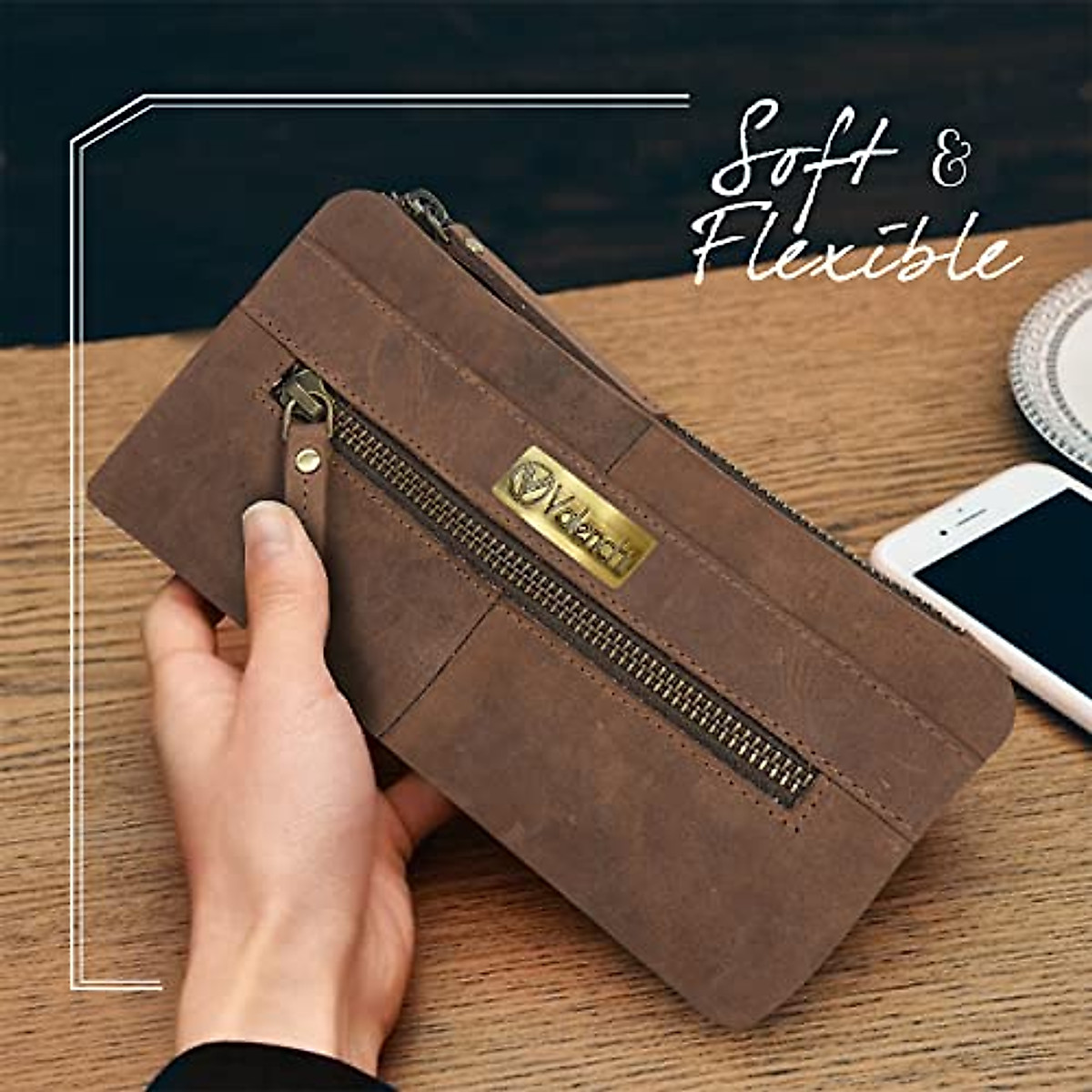 LEVOGUE RFID Soft Flexible Leather Wallet for Women-Credit Card Slots, Mobile case Coin Purse with ID Window - Handmade by VALENCHI (Brown Vintage)