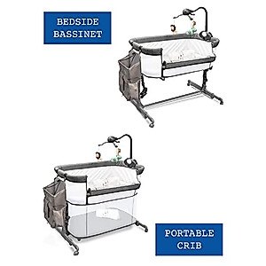 OPTIMISK 4in1 Bedside Bassinet Sleeper for Baby Girl or boy, Portable Bassinet, Baby Crib, Playpen, 4 Bassinet Mattress Sheets, All Mesh, and usable up to 12 Months