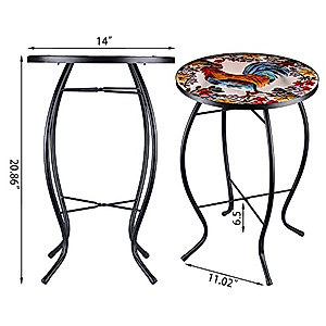 VCUTEKA Patio Side Table Outdoor Coffee Table Mosaic Accent Table Round Small End Table Bistro for Living Room Porch Balcony Backyard Garden Cock