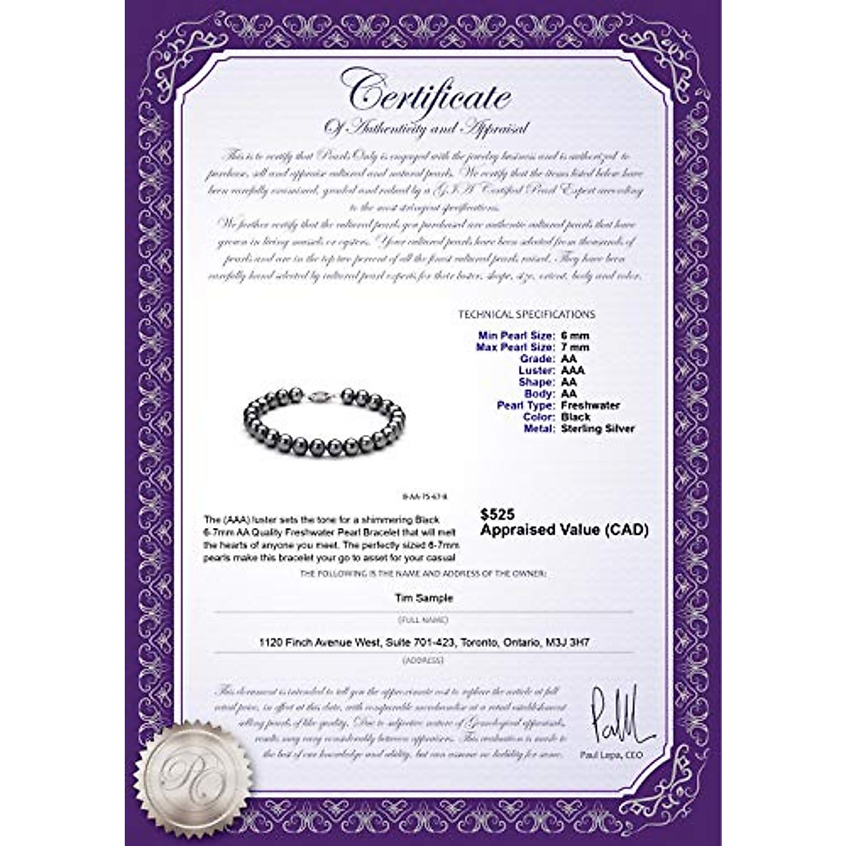 Black 6-7mm AA Quality Freshwater 925 Sterling Silver Cultured Pearl Bracelet For Women-7 in length