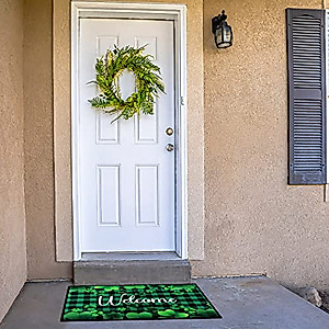 Timtin St. Patrick's Day Doormat Lucky Green Shamrocks St. Patrick's Day Doormat Irish Plaid Welcome Mat Non Slip Rubber Area Rugs for Bathroom Entrance Front Door Indoor Outdoor 15.7 x 23.6 Inch