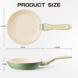 Nonstick Frying Pan, Healthy Ceramic Nonstick 8 Inch Frying Pan Skillet, Small Frying Pan Non Stick Omelette Pan with Bakelite Handle, Induction Compatible, 100% PFOA TOXIN Free, Green