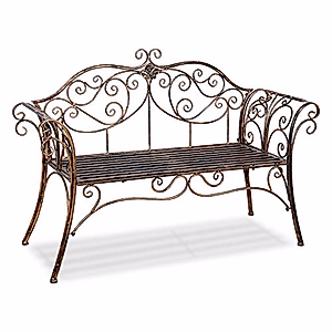 Cr Outdoor Patio Chair Garden Park Bench Metal Antique Garden Bench with Decorative Cast Iron Backrest