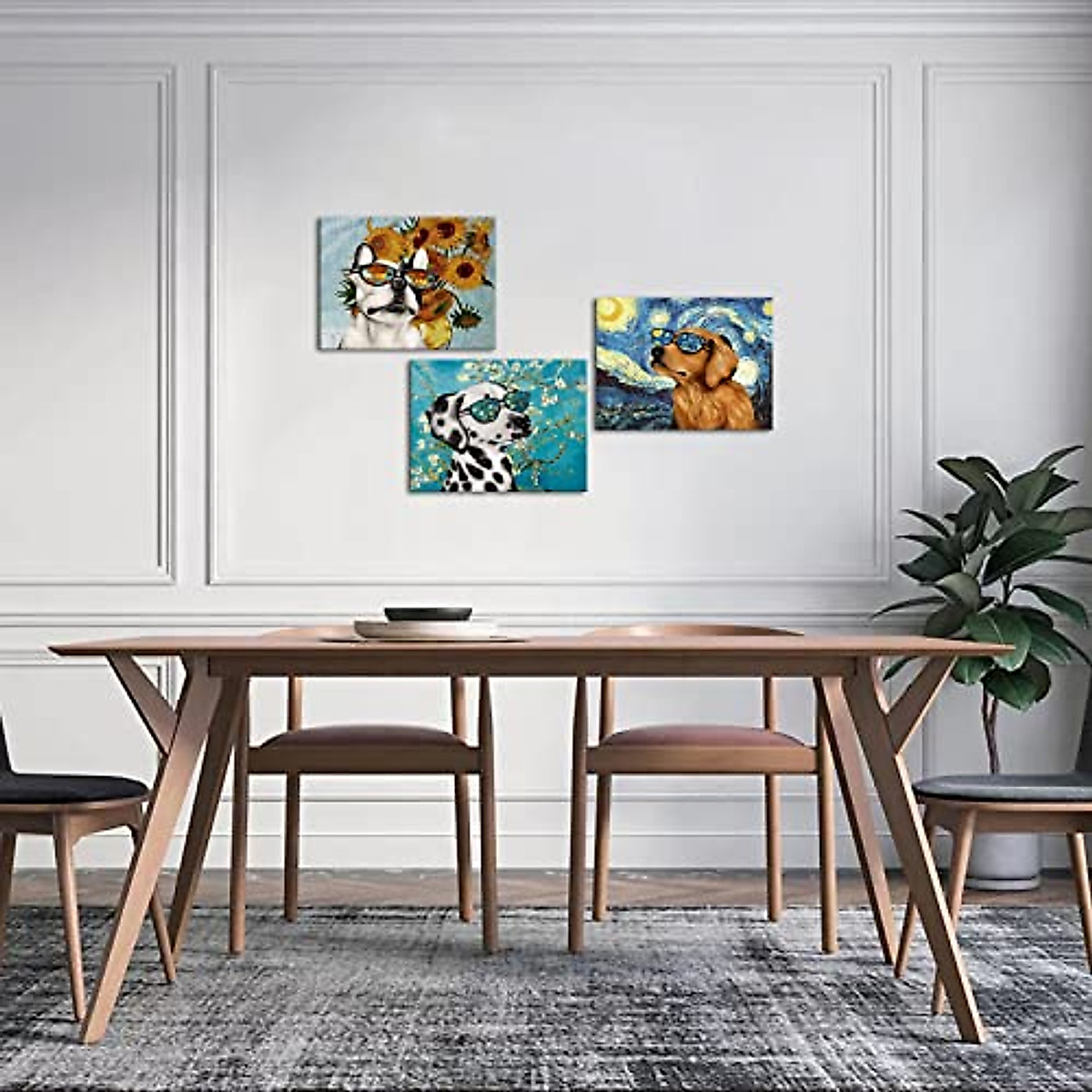 Visual Art Decor Creative Dog Picture for Wall Decor Van Gogh Starry Night Sunflower Sunflower Painting Prints in Dog's Sunglasses Bulldog Dalmatian Golden Retriever Poster for Living Room Pet Club Bedroom Deocration