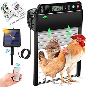 Automatic Chicken Coop Door - Solar Chicken Door with Timer, Light Sensor, Anti-Trap, Remote Control, Full Aluminum and Weatherproof, Anti-Pinch Design for Chickens Ducks Farms
