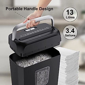 Bonsaii Paper Shredder for Home Use,6-Sheet Crosscut Paper and Credit Card Shredder for Home Office,Home Shredder with Handle for Document,Mail,Staple,Clip-3.4 Gal Wastebasket(C237-B)