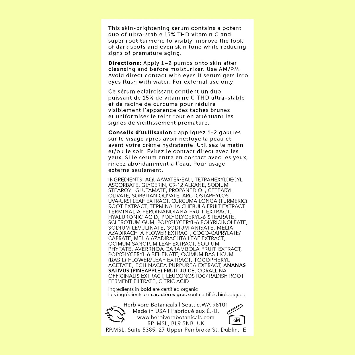 HERBIVORE Nova Brightening Serum for Face – 15% Vitamin C + Turmeric to Visibly Improve the Look of Dark Spots and Even Skin Tone, Plant-based, Vegan, Cruelty-free, 30mL /1 oz