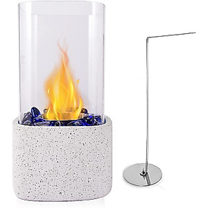 Tabletop Fireplace Indoor Out Door Tabletop Fire Pit Tabletop Fire Bowl Pot with Glass Stone Concrete Material and Windproof Glass Cover for Xmas,Valentine's Day, Birthday Party or Dining