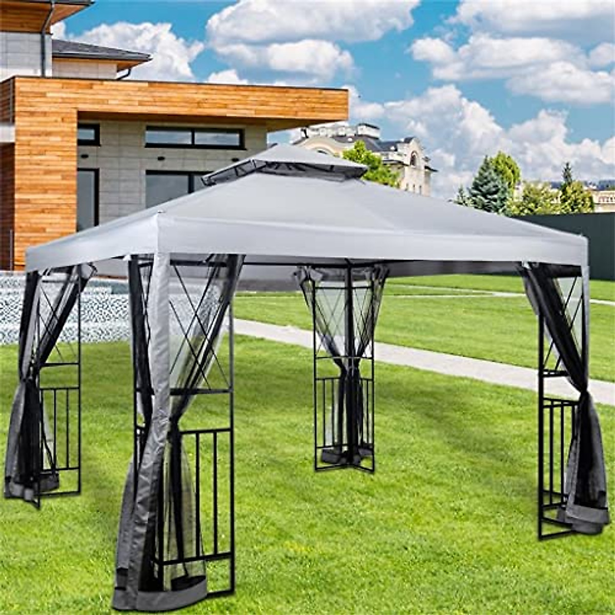 Generic 10'X10' Gazebo Canopy, Patio Gazebo with Net and Corner Shelves, Shade Awning Shelter, Pergola Picnic Outdoor Party