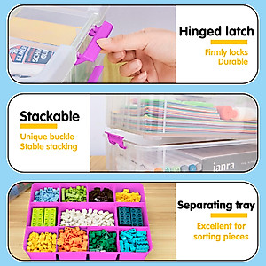 TERGOO 2 Layer Plastic Storage Containers with Removable Tray, Multipurpose Stack & Carry Box with Lid, Portable Craft Organizers and Storage Bin for Organizing Art & Craft Supplies, Crayon(Purple)