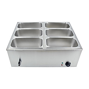 DULNICE Commercial Food Warmer,1500W Electric Steam Table 6inch Deep Stainless Steel Electric Bain Marie,with Temperature Control & Lid for Parties, Catering, Restaurants (6 x 1/3GN, 6-Pan, 32QT)