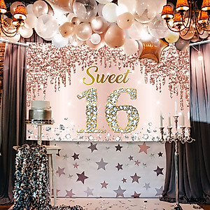 KatchOn, Sweet 16 Banner Rose Gold - Large, 72x44 Inch | Sweet 16 Party Decorations | Sweet 16 Backdrop, Sweet 16 Decorations for Girls | Sweet 16 Birthday Banner for Sweet Sixteen Party Decorations
