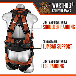 Malta Dynamics Warthog Comfort MAXX Construction Harness with Removable Belt, Side D-Rings and Additional Thick Padding, OSHA/ANSI Compliant, Large-XLarge