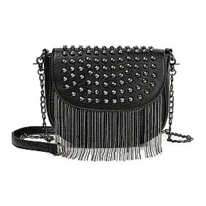 Hoce Leather Rivet Crossbody Purse Small Studded Chain Bag for Women Girls Black A