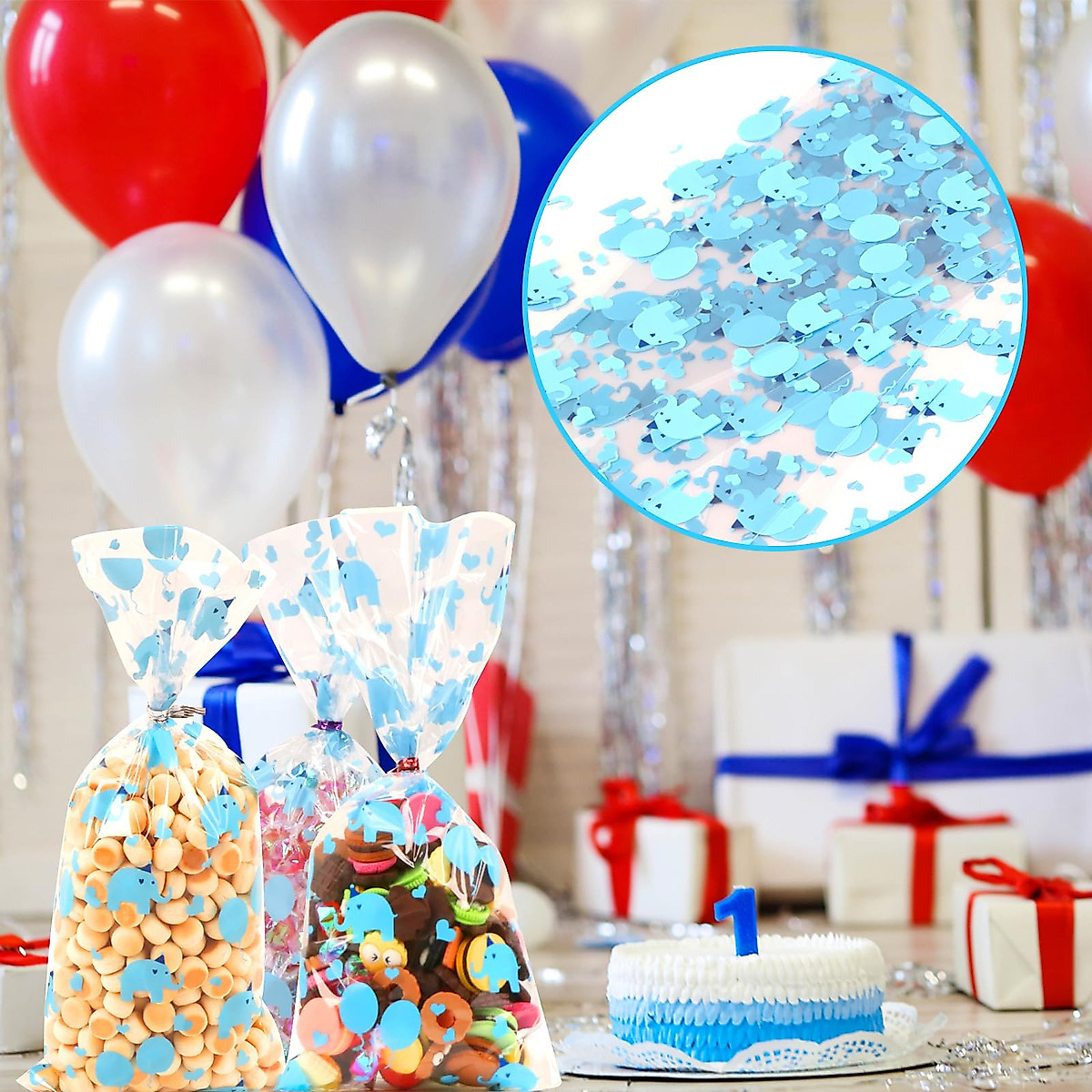 COQOFA 100 Pcs 5"X11" Gift Wrap Cello Cellophane Treat Bags Party Favor bags Clear Candy Cookie Bags Plastic Poly Goodie Storage Bags with Twist Ties for Baby Shower, Birthday, Wedding ,Party