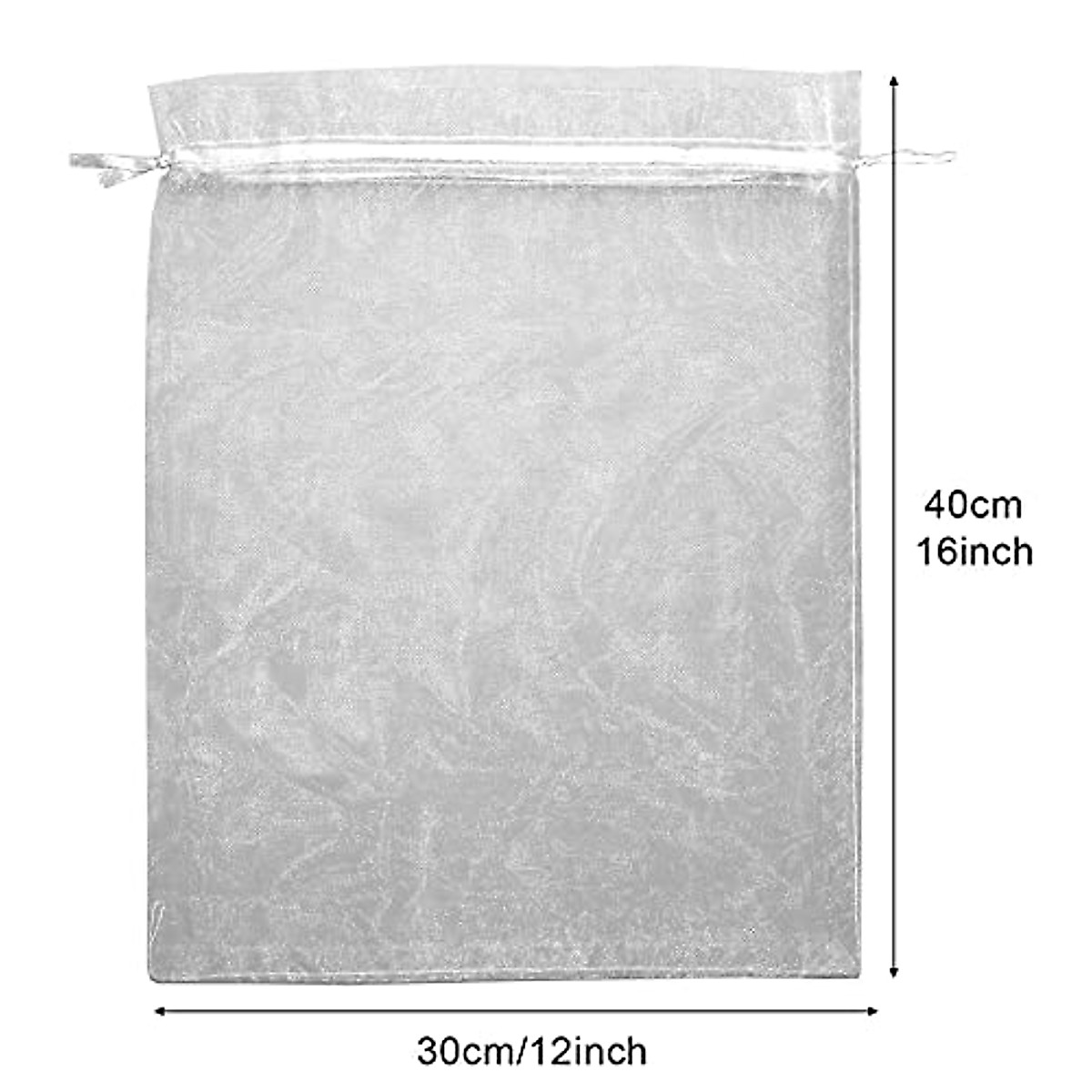 SUNGULF 12x16 Inches Drawstring Organza Bags Sheer Large Pouches Wedding Favor Party Christmas Gift Bag (White, 50 Packs)