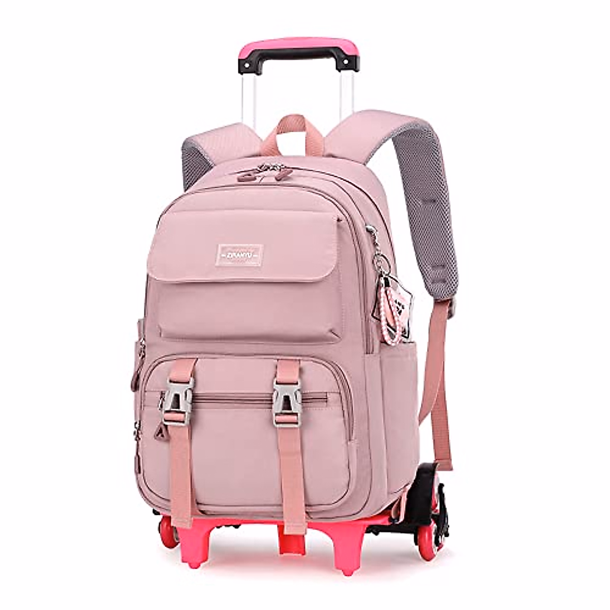 Rolling Backpack for Girls Solid Color Kids Trolley Bookbags with Wheels Elementary School Students Schoolbag