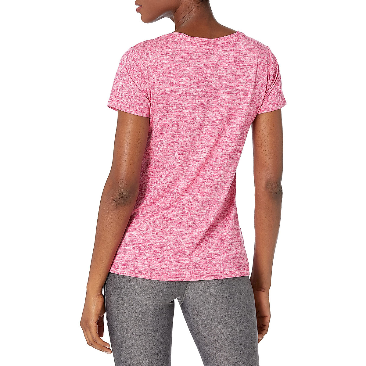 Amazon Essentials Women's Tech Stretch Short-Sleeve V-Neck T-Shirt (Available in Plus Size), Pack of 2, Charcoal Heather Space Dye/Raspberry Red Space Dye, X-Large