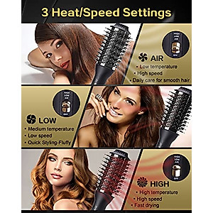 VASONNI Hair Dryer Brush Hot Air Blow Dryer Brush in One for Women Ceramic Coated Hot Air Brush for All Hair Types 58mm Oval Shape (Black Gold)