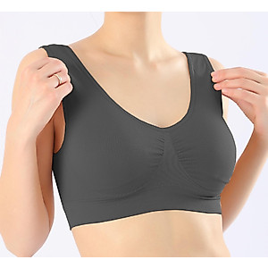 KINYAOYAO Women's 3-Pack Seamless Post-Surgery Bra Sports Bra with Removable Pads Black White Grey