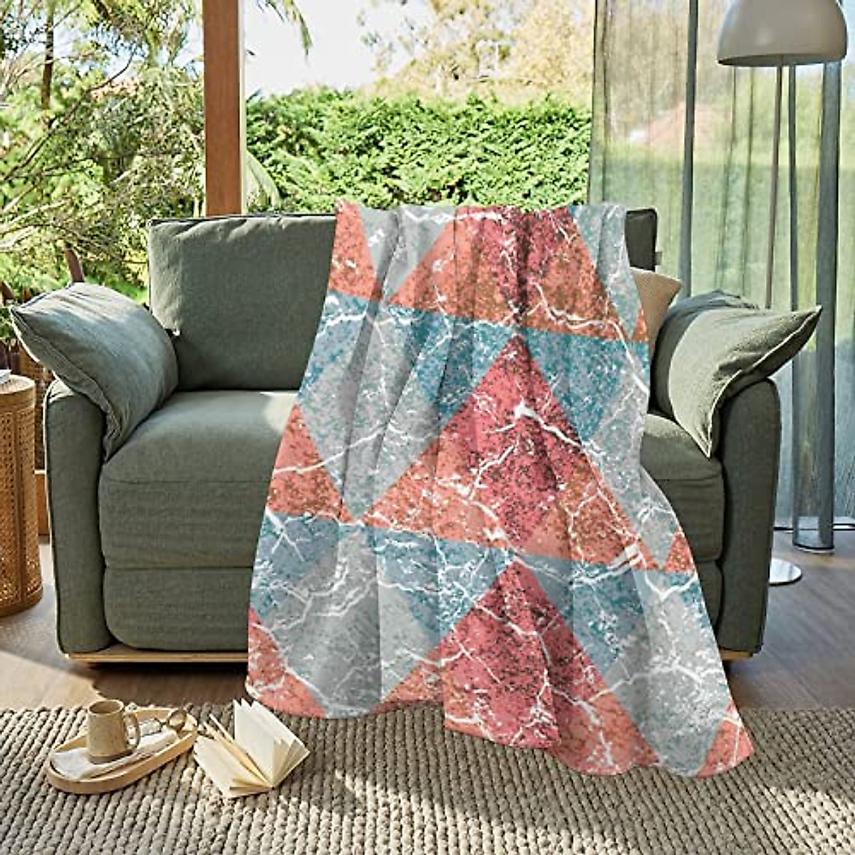 Christmas Blanket 40x60 Inches Warm Cozy Blanket Soft Flannel Blanket Throws Compatible with Marble Geometric Triangle Red for Living Room Sofa Beding Couch Travel Camping All Seasons