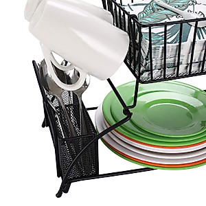 TQVAI 2 Tier Buffet Caddy Silverware Flatware Organizer with Mug Holder for Plates, Utensils, Napkins - Ideal for Kitchen, Dining, Entertaining, Parties, Picnics, Black