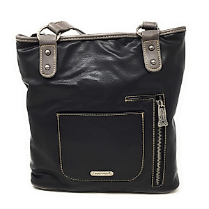 Concealed Carry Hobo Double Flat Strap Purse Southwest Cowhide & Matching Wallet (Black)