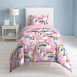 dream FACTORY Unicorn Rainbow Comforter Set, Pink, Twin