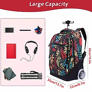 DNSHAN Rolling Backpack for Kids, 18 Inch Girls Wheeled Backpacks for School Travel, Flower