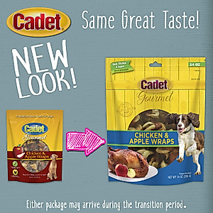 Cadet Gourmet Chicken & Apple Wrapped Dog Treats Wraps - Healthy & Natural Chicken & Apple Dog Training Treats for Small & Large Dogs - Inspected & Tested in USA (14 oz.)