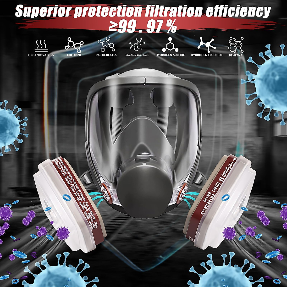 6800 Full Face Respirator Mask - Reusable Respirator mask, Gas Mask with 6001CN Activated Carbon Air Filter, Suitable for Painting, Dust, Epoxy resin, Chemicals, Organic Gas, Welding, Polishing