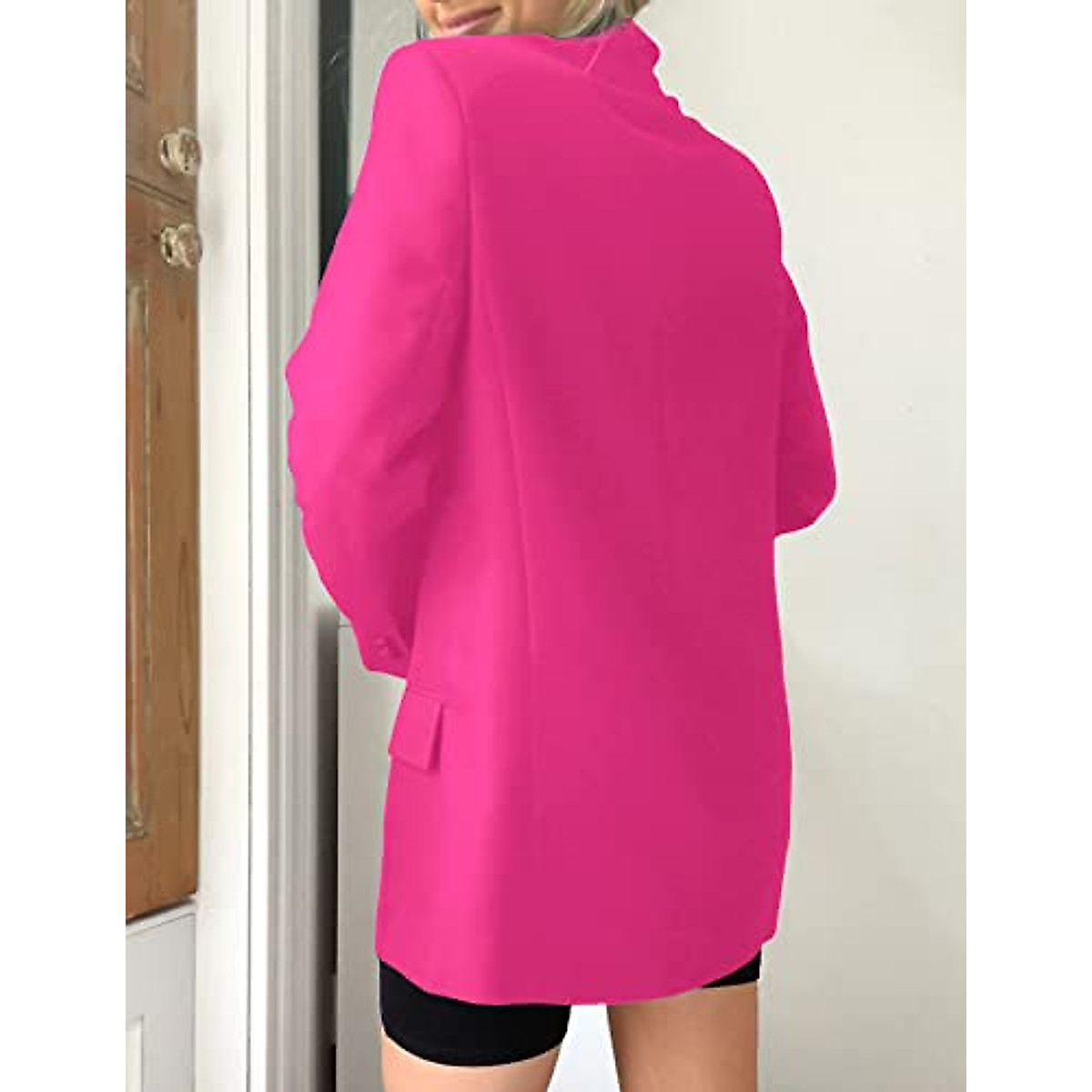 EXTRO&VERT Women Blazer Oversized Long Sleeve Lapel Button Boyfriend Casual Office Suit Jacket Hot Pink