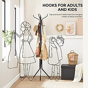 SONGMICS Coat Rack Freestanding, Metal Coat Rack Stand with 12 Hooks and 3 Legs, Coat Tree, Holds Clothes, Hats, and Bags, for Entryway, Living Room, Bedroom, Classic Black URCR018B01
