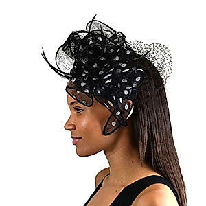 C.C Women's Elegant Cocktail Fashion Mesh Sinamay Fascinator Headband, Veil Floral Black/Ivory Dot