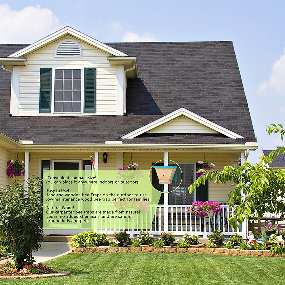 GRTRE 1 Pack Wood Carpenter Bee Trap for Outside - Wood Boring Bee Trap - Best Bee Trap - Nature Shed Style Carpenter Bee Traps Outdoor Hanging - Insect Traps Removes Carpenter bee