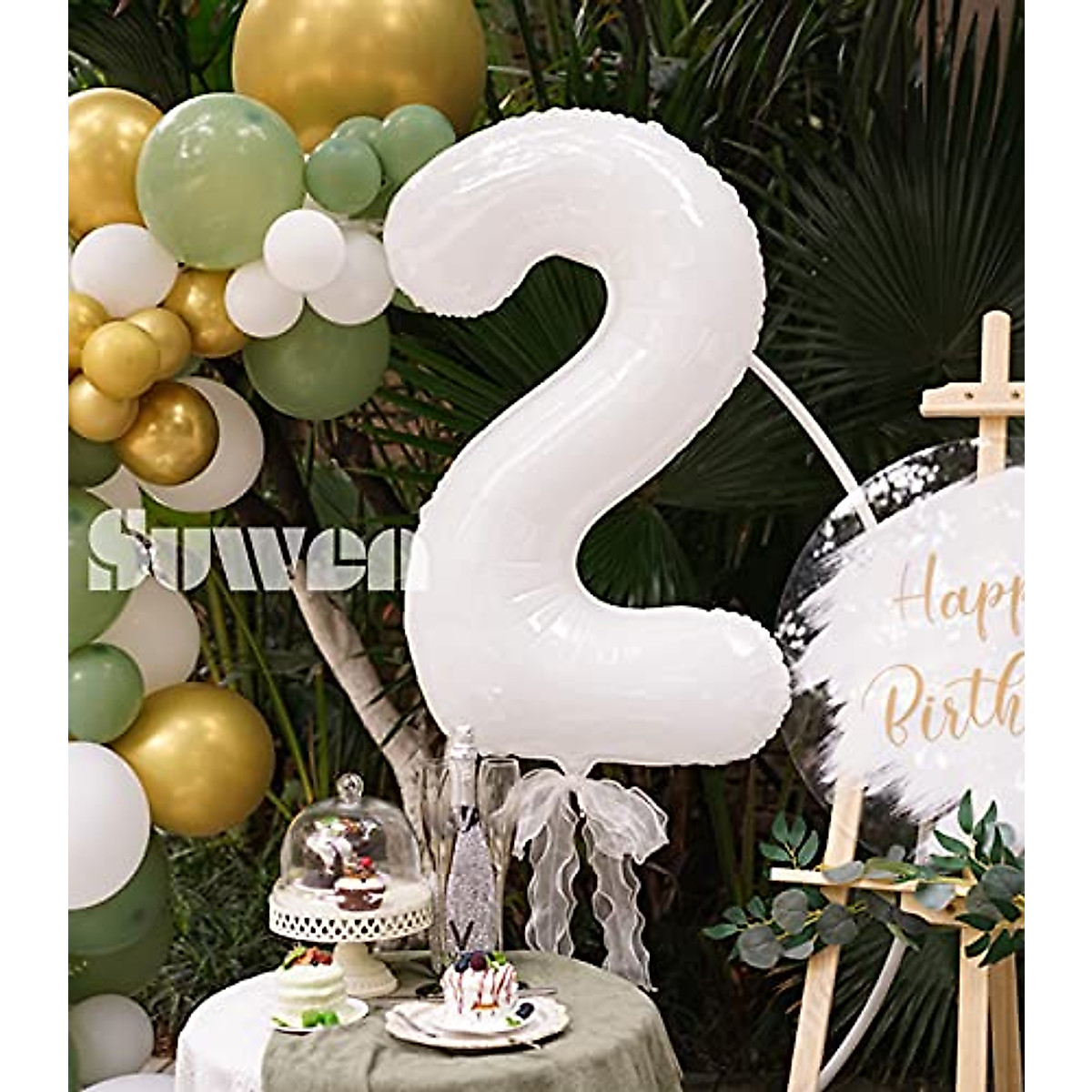 SUWEN 40 Inch White Large 2 Balloon Number Big Foil Helium Number Balloons 0-9 Giant Jumbo Happy 2nd Birthday Party Decorations for Boy or Girl Huge Mylar Anniversary Party Supplies