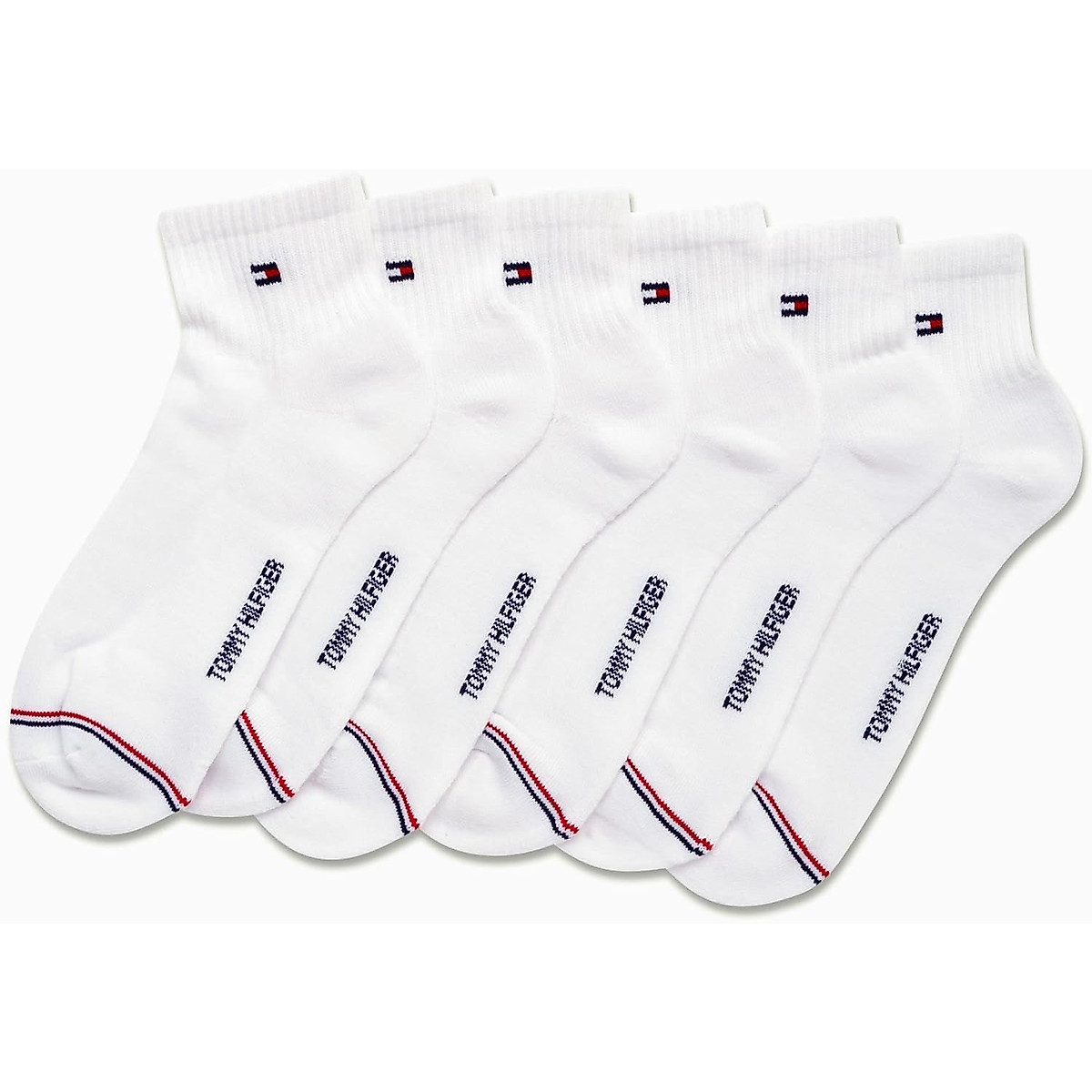 Tommy Hilfiger Men's Quarter Socks - 12 Pack Soft Cushion Athletic Ankle Socks for Men - Breathable Men's Sports Socks, Size 7-12, Solid White