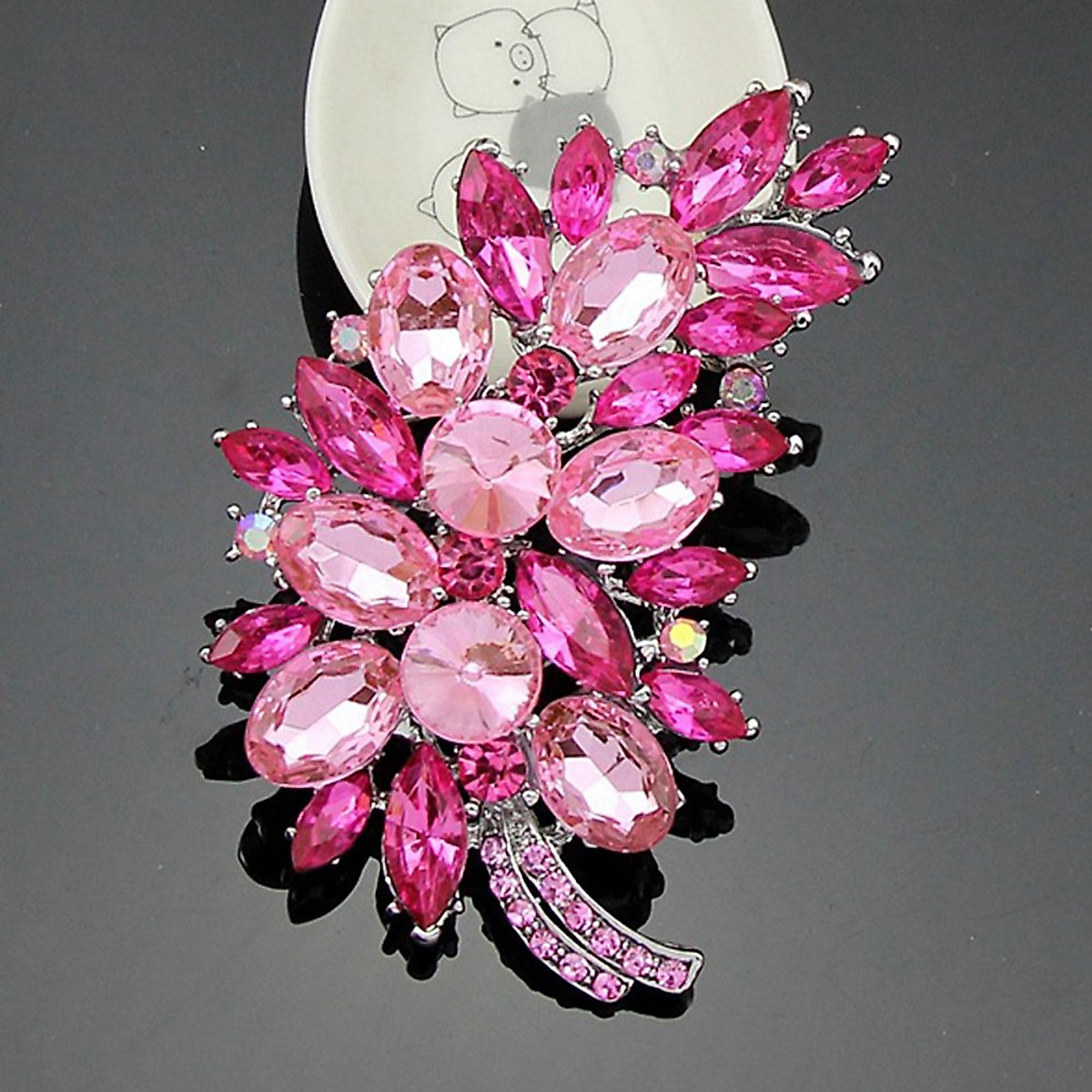 Ezing 4Pcs Pink Brooch Lot with Rhinestone Crystal Wedding Fashion Jewelry (Pink)