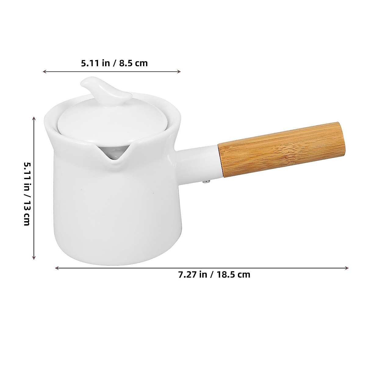 Ciieeo Enamel Milk Pot 350ml Mini Butter Warmer Non-stick Milk Heating Pot Small Enamelware Saucepan with Wood Handle and Lid for Heating Liquid Portions White