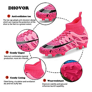 DHOVOR Men's Women's Soccer Cleats Youth Football Cleats Unisex Adult Athletics Football Trainers Football Shoes Teenagers Soccer Shoes Pink