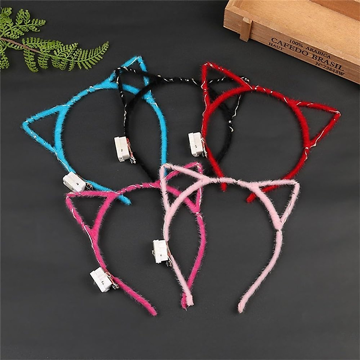 REQO 10 Pieces Cat Ears Headbands Set,LED Cute Cat Light Up Head Accessories,Glowing Girls Headdress Party Supplies For Night Clubs, Raves, Concert Party,Christmas,Halloween,Adults,Kids (10pcs-A)