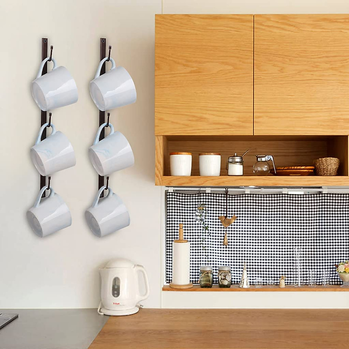 Tonxus 4 Sets Metal Coffee Mug Rack - Vertical Narrow Wall Mounted Large Cup Holder Kitchen Storage Display Organizer Hooks for Coffee Mugs,Tea Cups (WHITE)