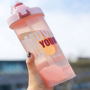 JRKJ Protein Shaker Bottles,Fitness Shake Cups Stirring Balls Sports Cups Protein Powder Shaker Cups Portable Large Capacity Straw Plastic Cups,The latest Stylish sports water cup, Pink