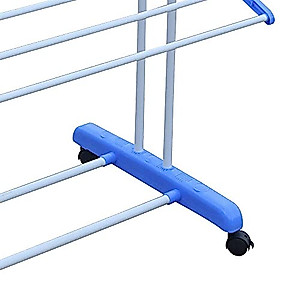 TFCFL 66” 3 Tier Clothes Drying Rack, Upthehill Collapsible Rolling Stainless Laundry Dryer Hanger with Foldable Wings and Casters Collapsible Garment Laundry Rack for Indoor/Outdoor (Blue)