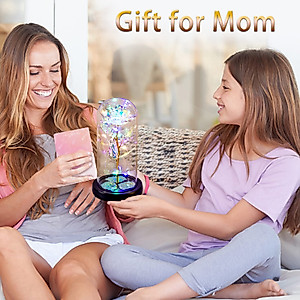 Glass Rose Gifts for Mom/Grandma/Wife, for Her with Greeting Card, Colorful Light Up Eternal Rose in A Glass Dome
