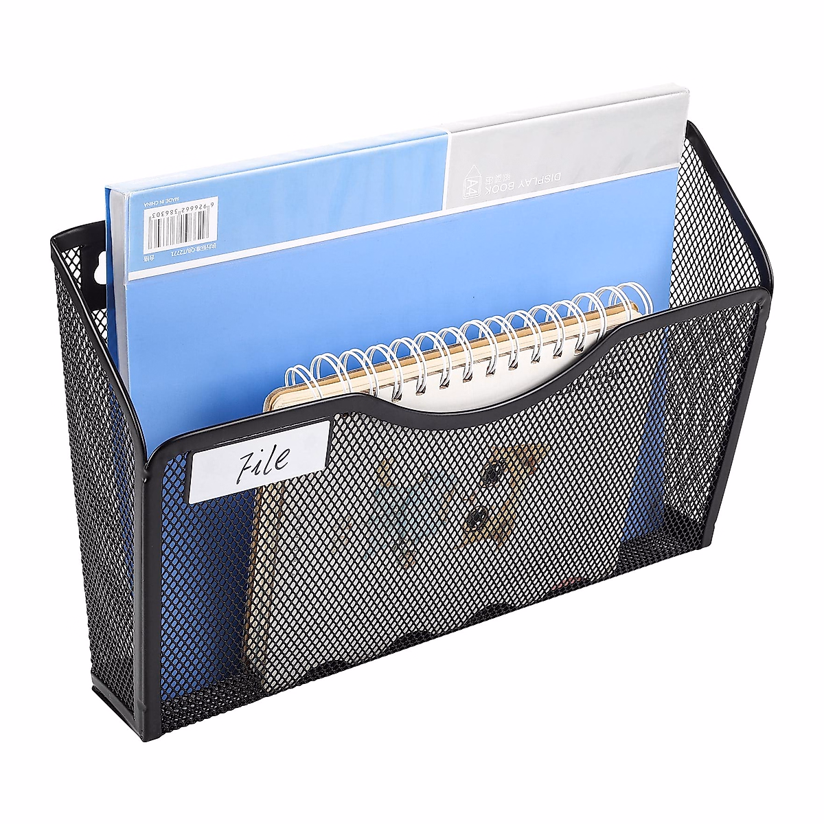 EasyPAG Hanging Wall File Organizer Mesh 3 Single Pocket Vertical Wall File Holder Mail Paper Rack with Nametag Label , Black