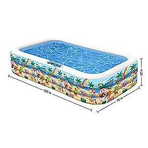 JOYIN Inflatable Kiddie Swimming Pool Full-Size Swim Center Beach Pattern for Seasonal Merriment Outdoor Kids/Family Activity, 120''*72''*22''