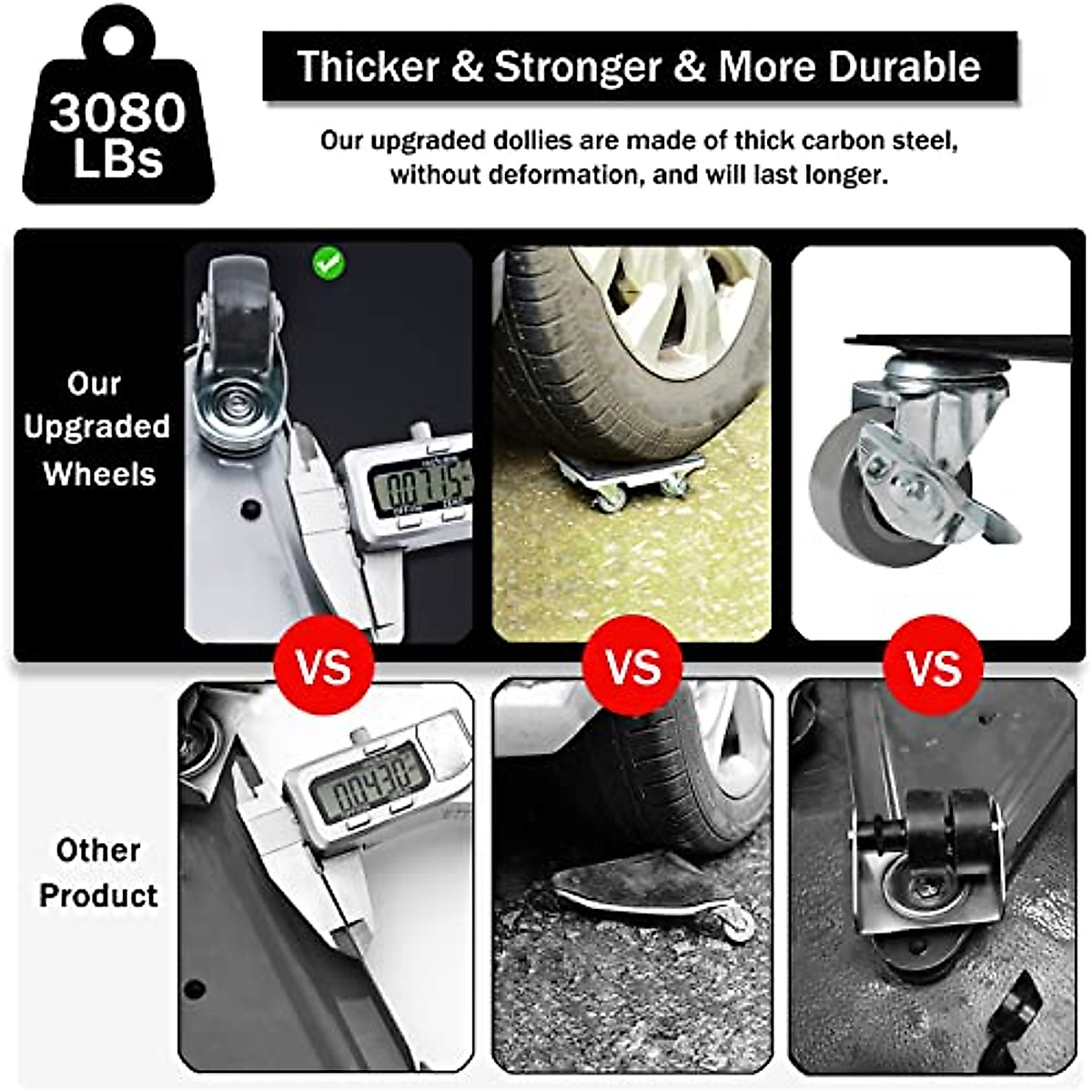 TNICET Furniture Mover Dolly with 4 Wheels,Heavy Duty 3080LBs Load Capacity,Easy Furniture Lifter Mover Tool Set with Anti-Slip Pad, 4 Pack