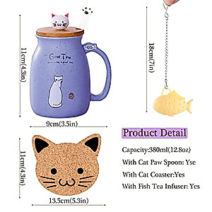 BigNoseDeer Kawaii Tea Cup Cute Cat Mug Purple Gifts for Women Christmas Gifts Ceramic Coffee Mug Tea Cup with Infuser and Lid Spoon Coaster Cute Stuff Cat Gifts Birthday Gifts Christmas Mugs 13oz