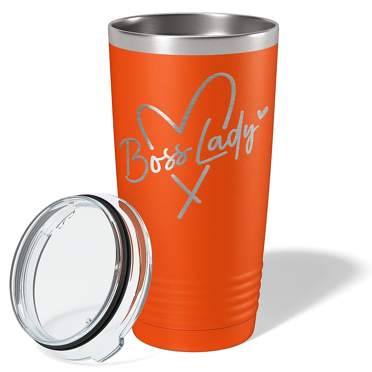 Boss Lady Big Heart Tumbler Birthday Gifts for Women, Coworker, Boss on Orange 20 oz Stainless Steel Insulated Cup with Lid - Travel Mug for Mom
